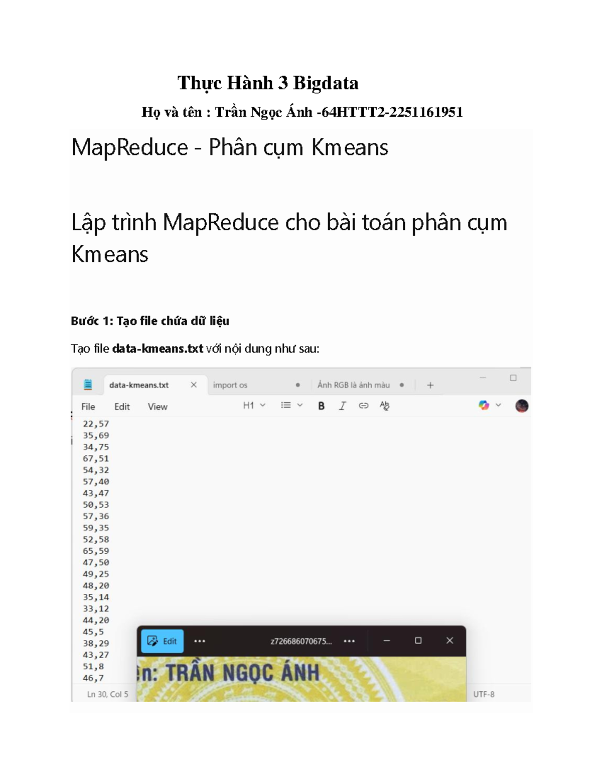 Thực Hành 3 Bigdata: Lập Trình MapReduce cho Phân Cụm Kmeans - Studocu