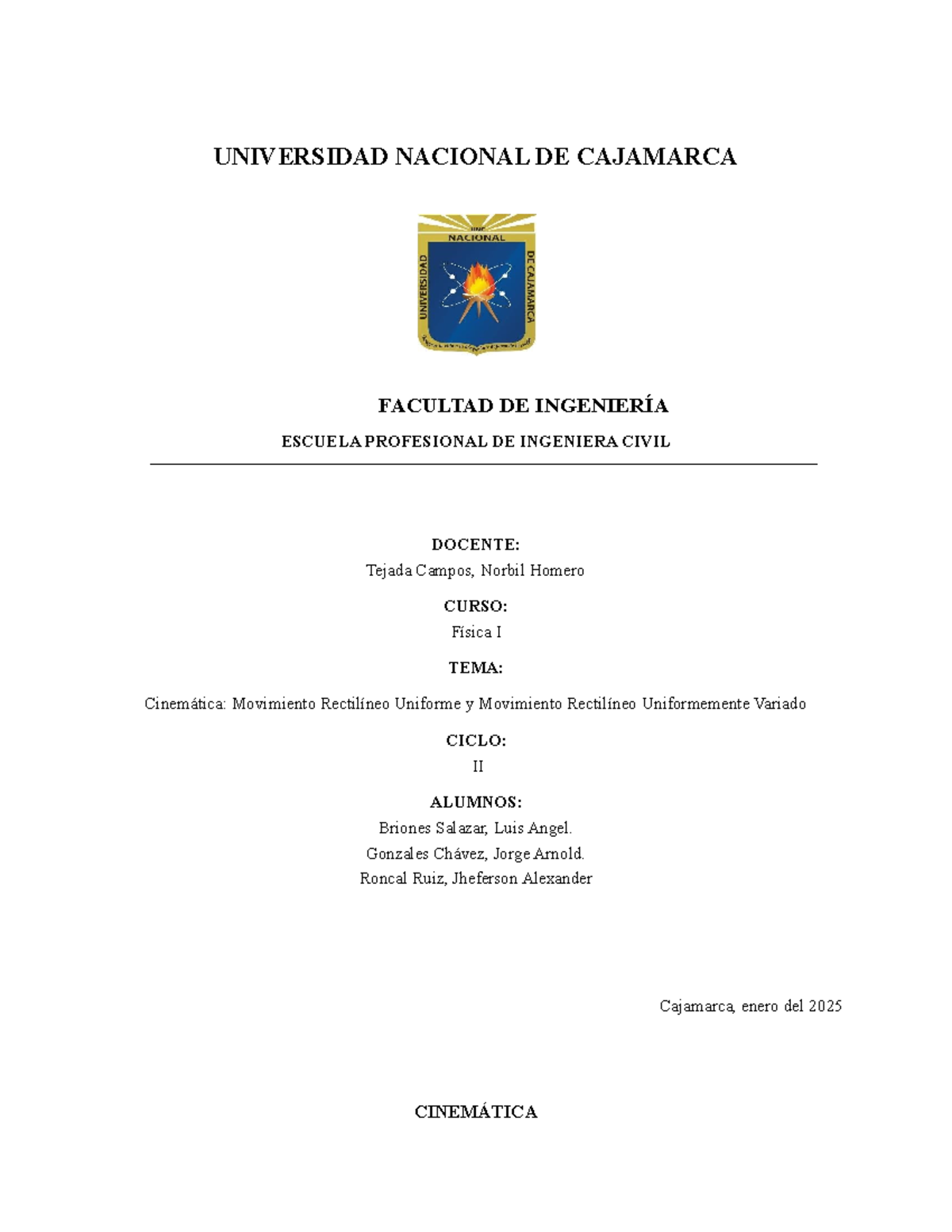 Cinemática: MRU y MRUV en Física I - Trabajo de Investigación - Studocu