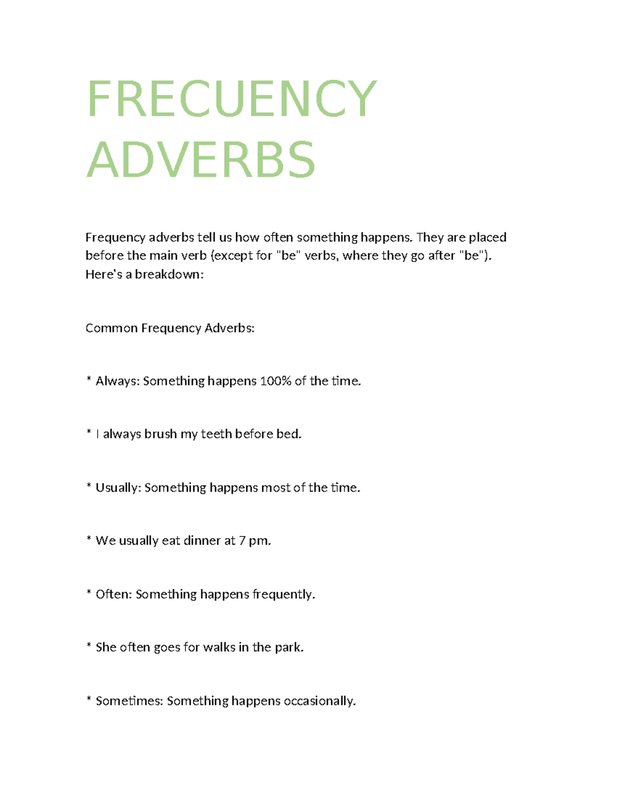 Frecuency Adverbs - información sobre los adverbios de frecuencia ...