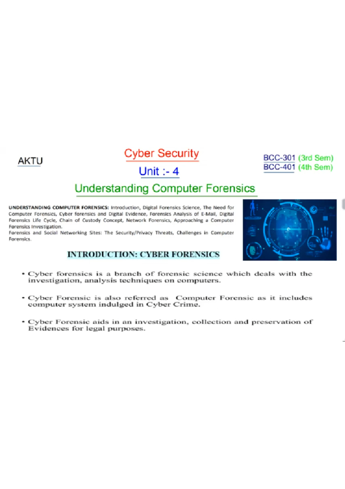Unit 4 Cybersecurity: Understanding Computer Forensics Concepts and Challenges - Studocu