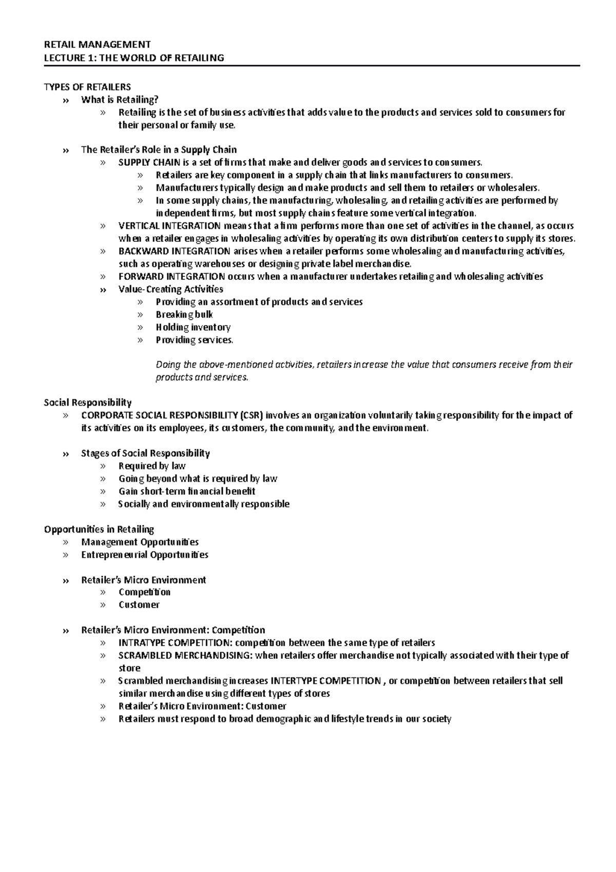 Retail Management (The World of Retailing) - RETAIL MANAGEMENT LECTURE ...