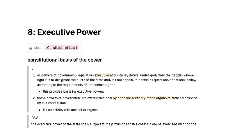 8: Executive Power - Summary Notes for Constitutional Law I Exam - Studocu