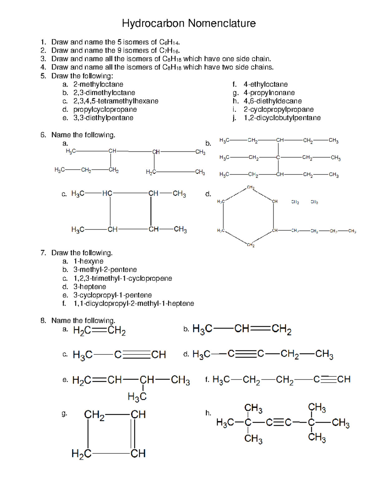 Hydrocarbon Nomenclature: Isomers of C6H14, C7H16, and C8H18 - Studocu