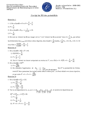 résumé Probabilités - a Academy AnB = BNA AUB=BUA A/B # B/A p(A/B) = 1 ...