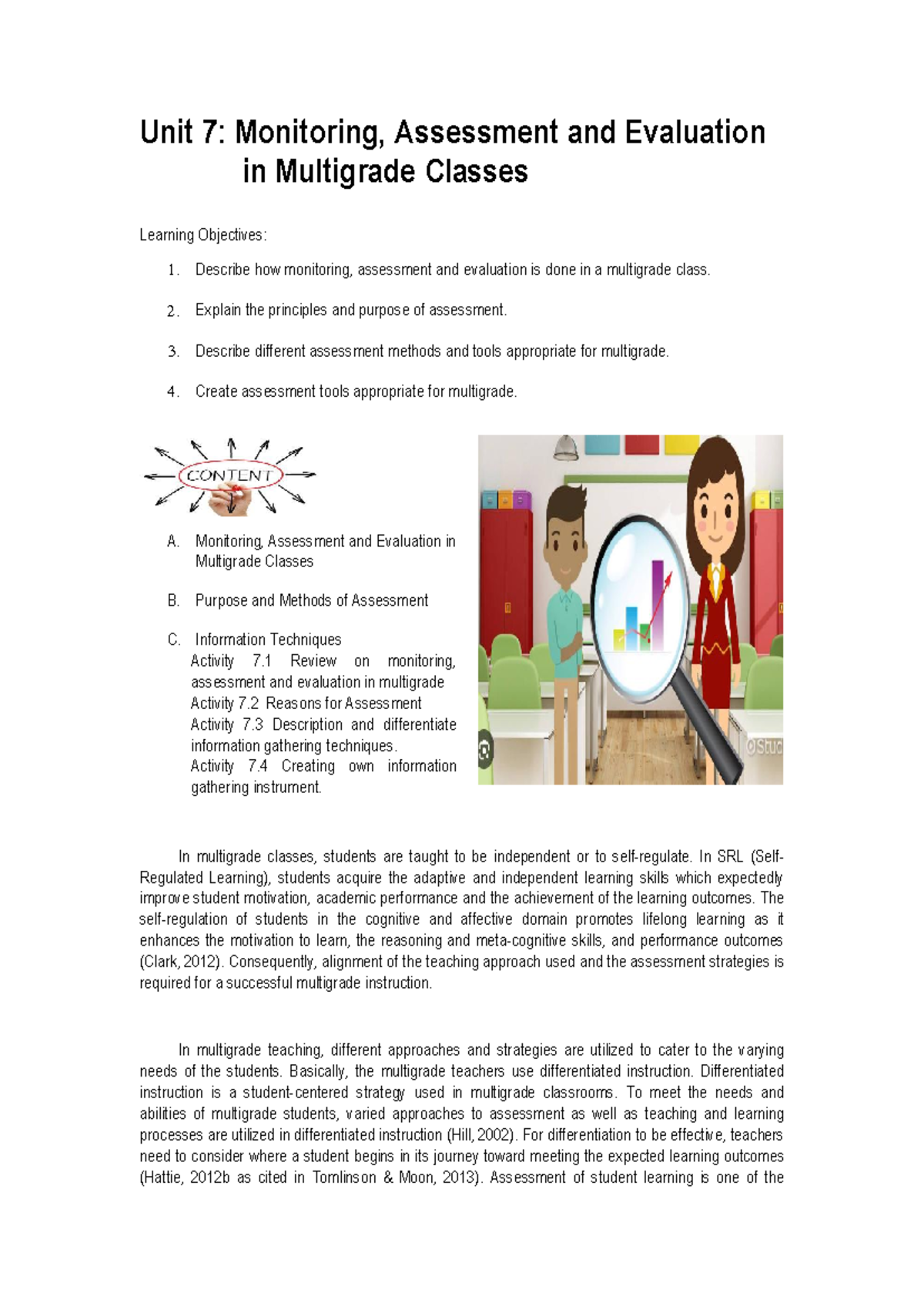 Unit 7: Monitoring, Assessment & Evaluation in Multigrade Classes - Studocu