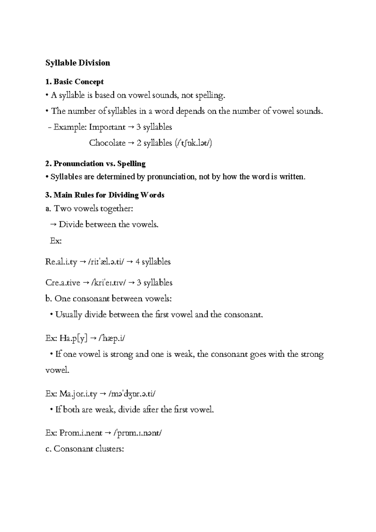 Syllable Division: Basic Concepts and Rules for Pronunciation - Studocu