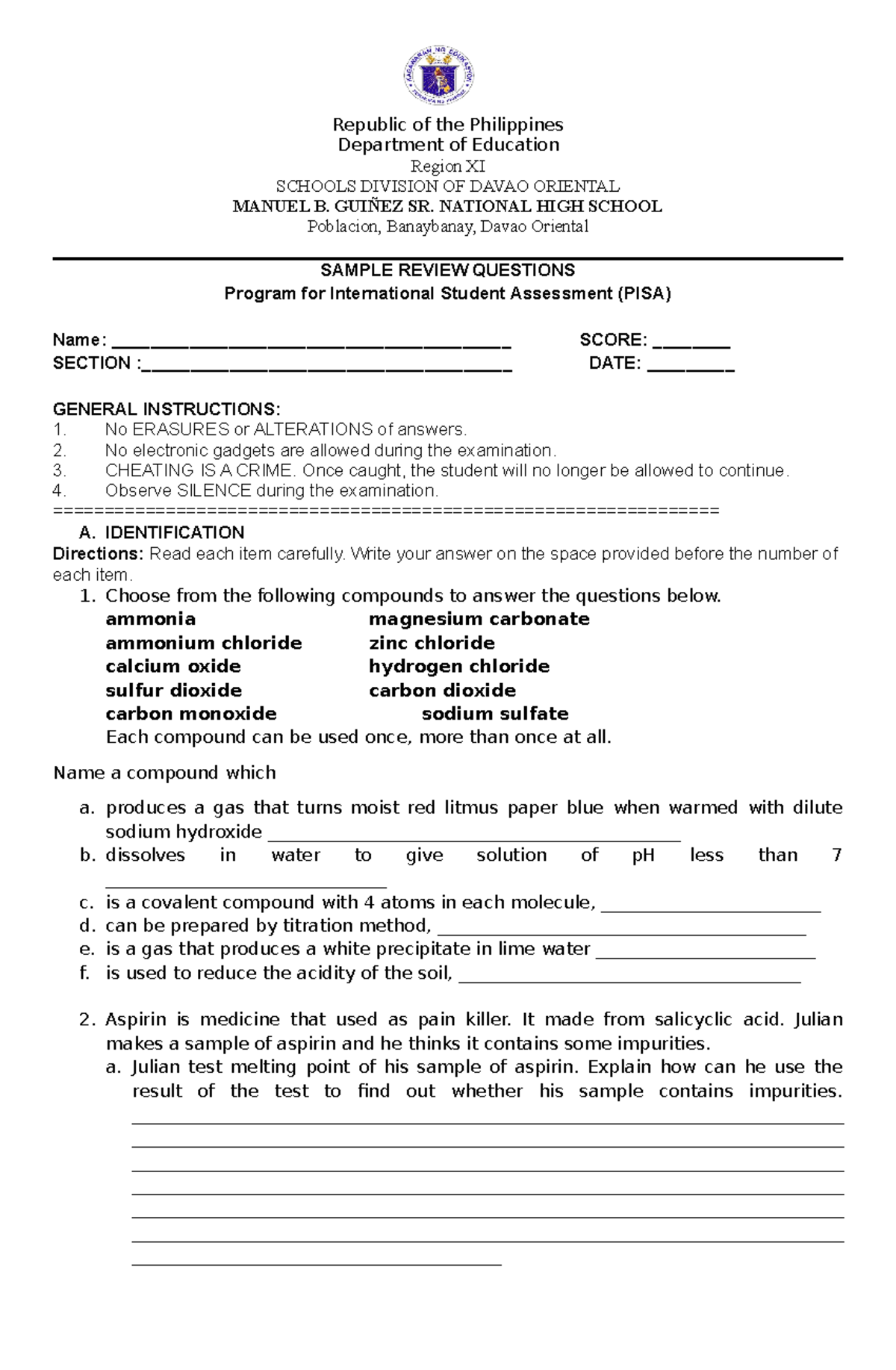 PISA 2025 - Reviewer 2: Lecture Notes and Sample Exam Questions - Studocu