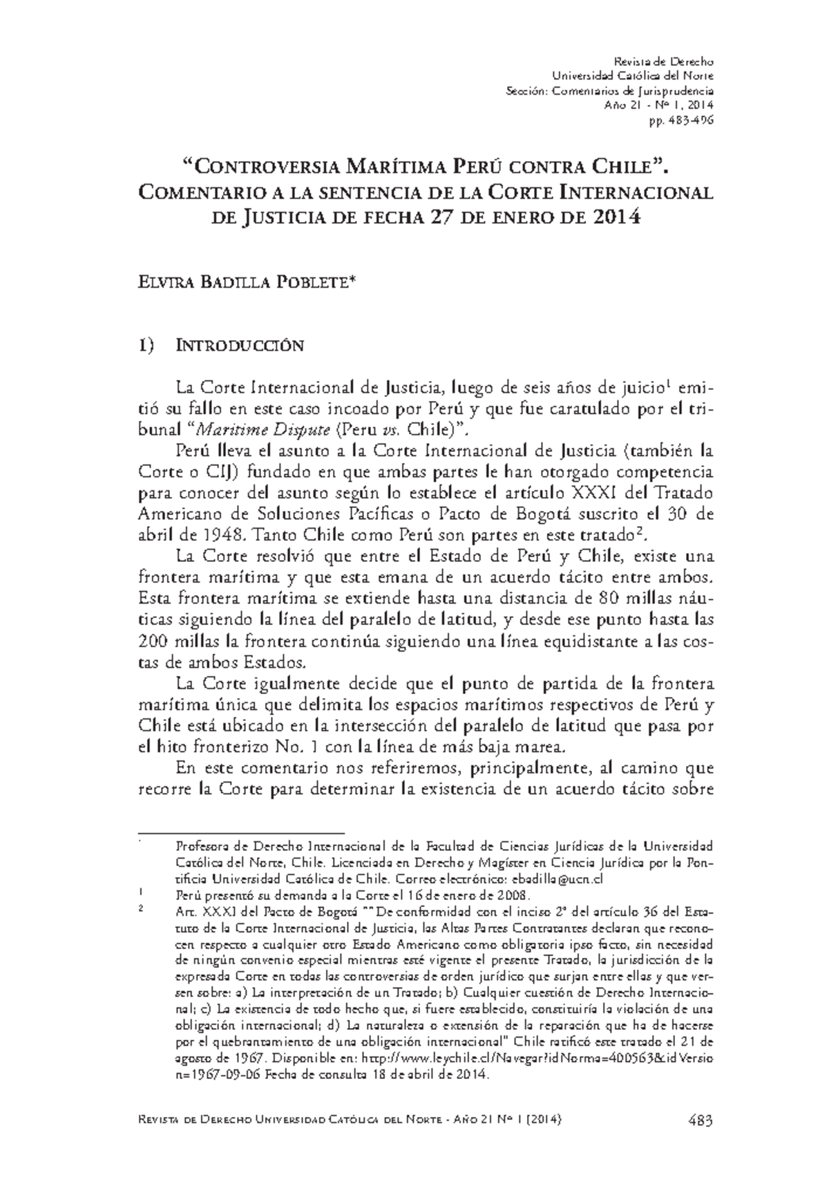 Comentario sobre la Sentencia de la CIJ en la Controversia Marítima ...