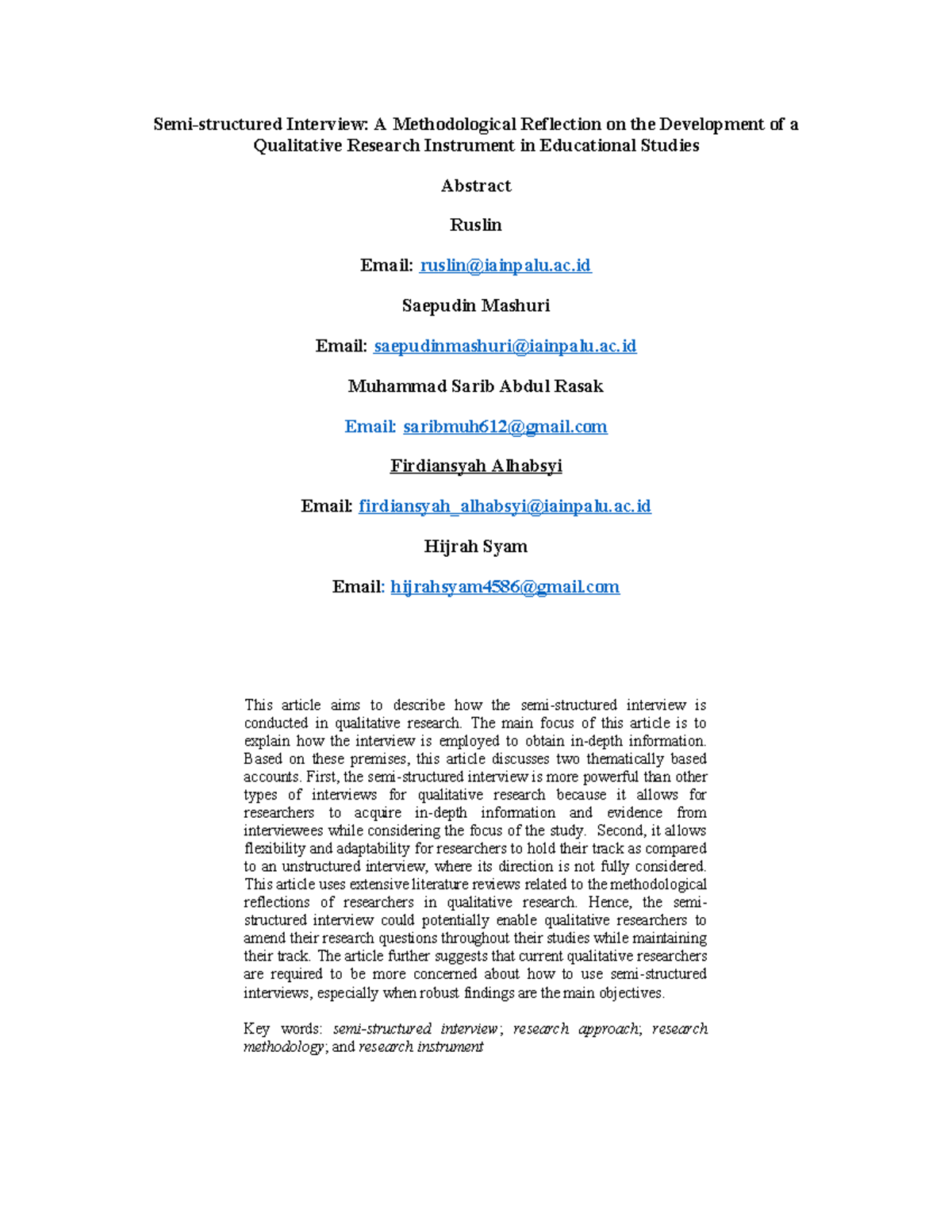 Semi-Structured Interviews: Methodological Insights in Educational ...