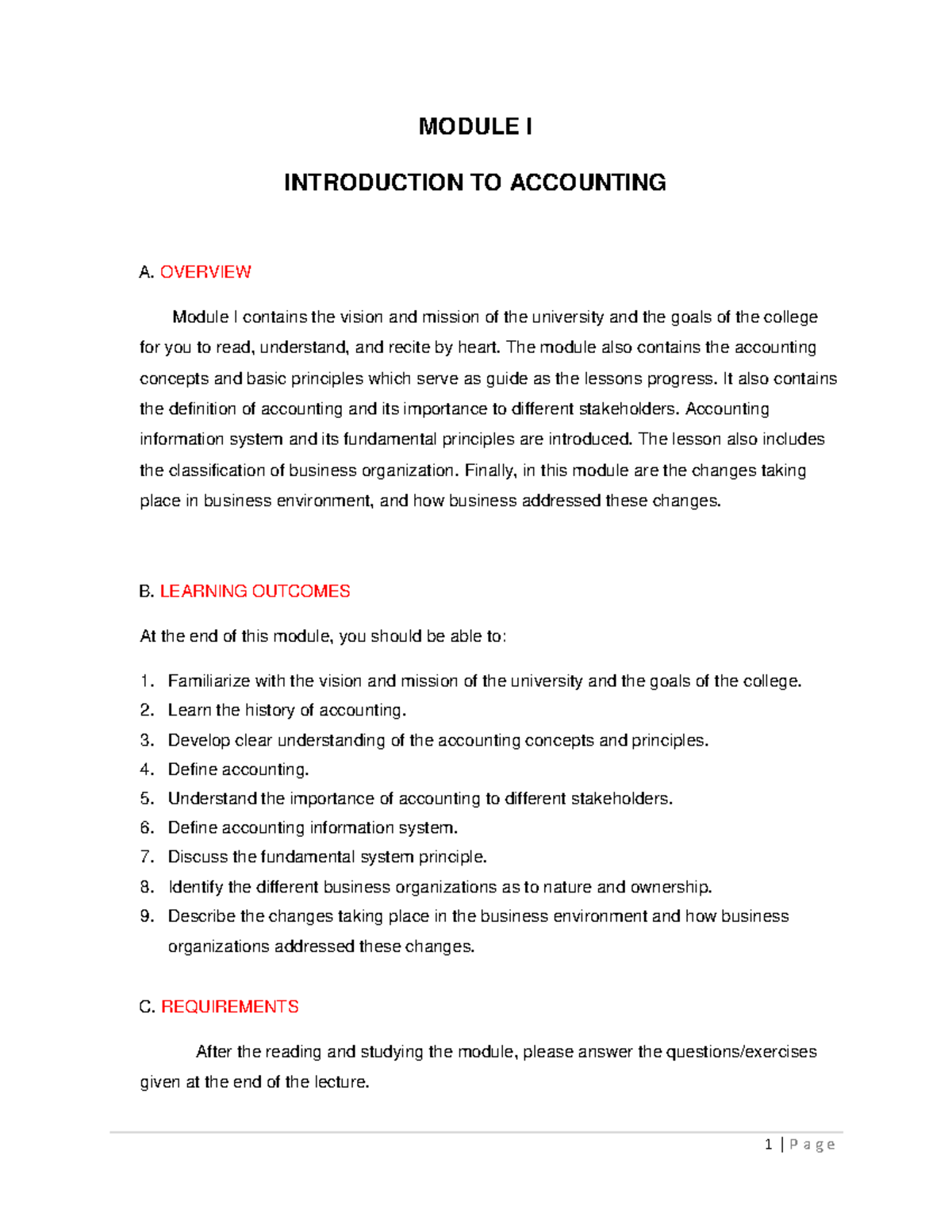 Accounting 1&2 Module 1 - MODULE I INTRODUCTION TO ACCOUNTING A ...