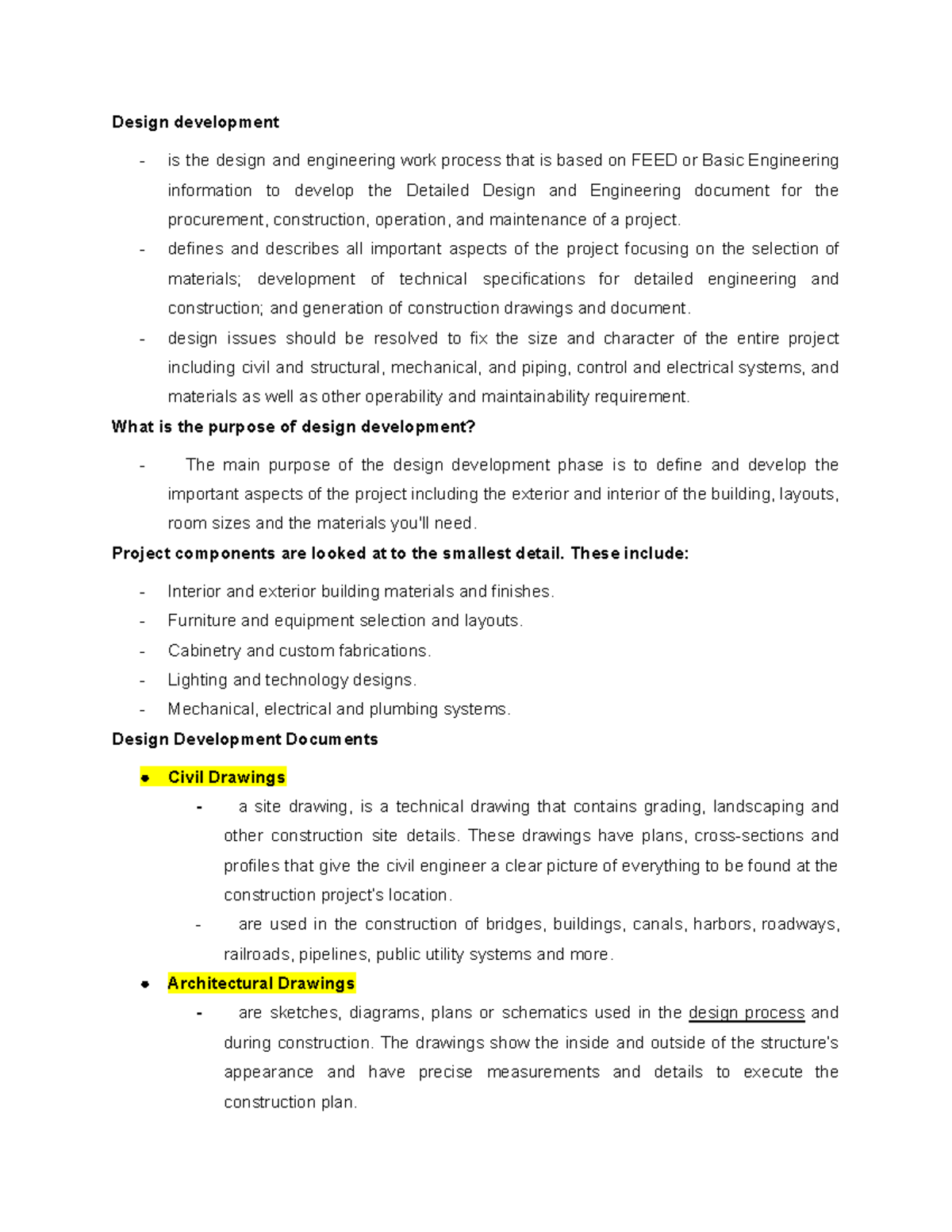 Elements of Design Development (DD) for Engineering Projects - Studocu