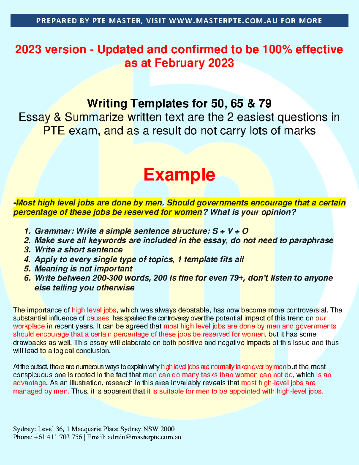 PTE Master Writing Templates: Essay Strategies for 2023 - Studocu