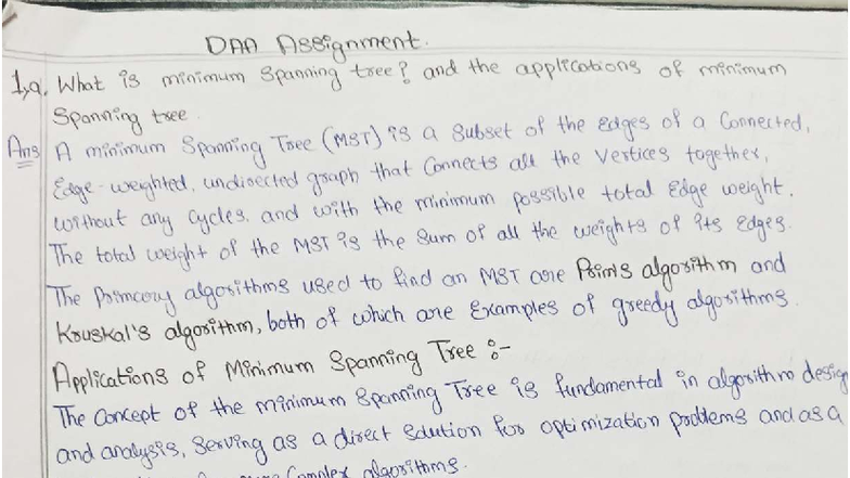 DAA 1ya: Minimum Spanning Tree and Its Applications - Studocu