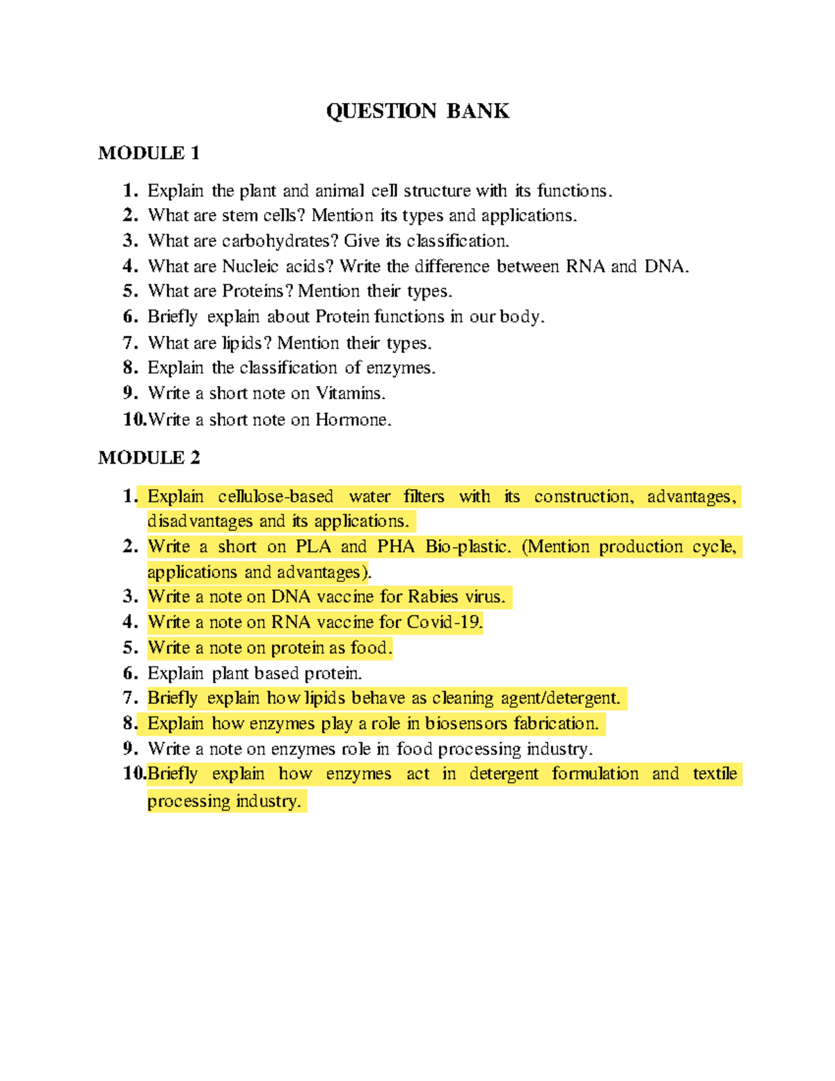 Biology Question Bank - JNEDDI: Modules 1-4 Overview - Studocu