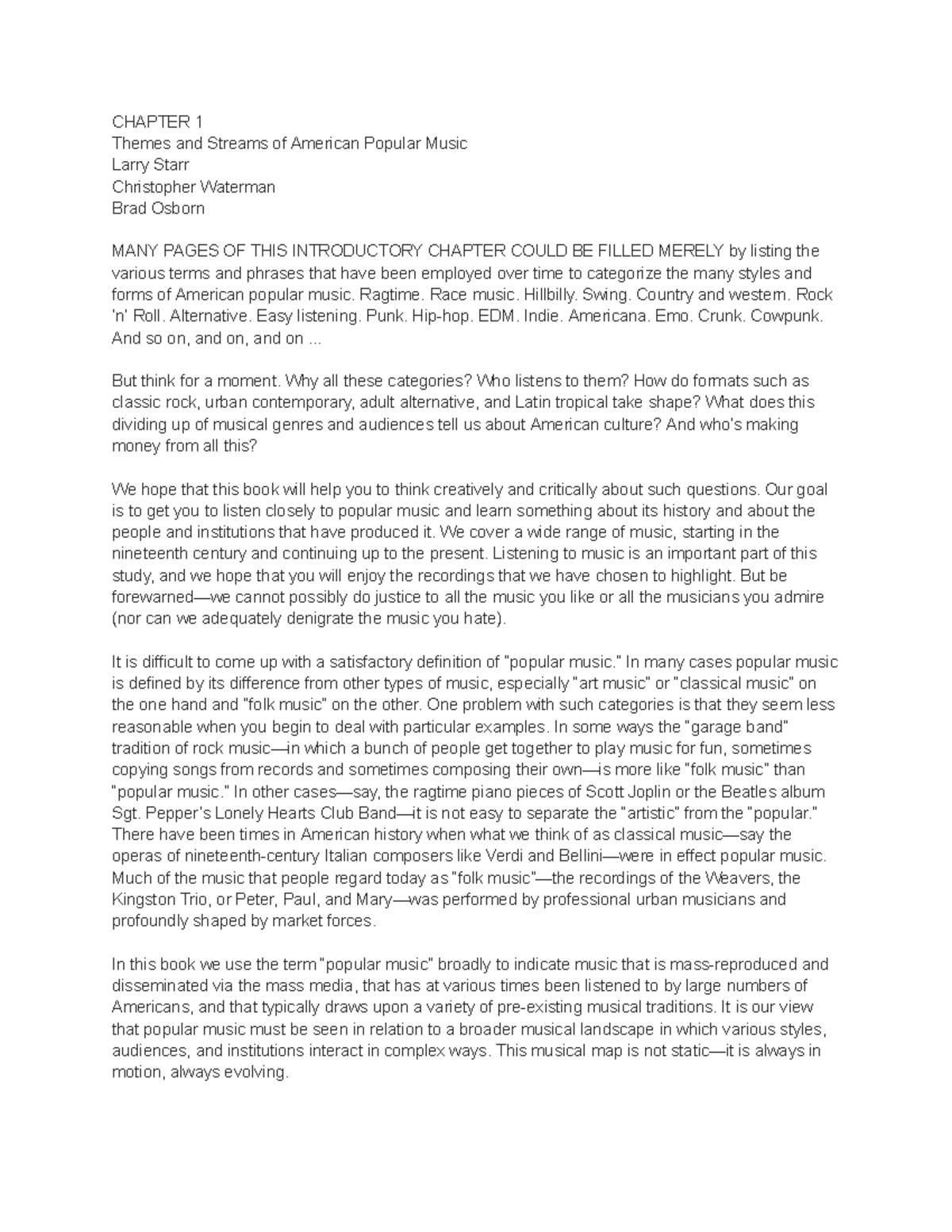 CHAPTER 1: Themes and Streams in American Popular Music - Studocu