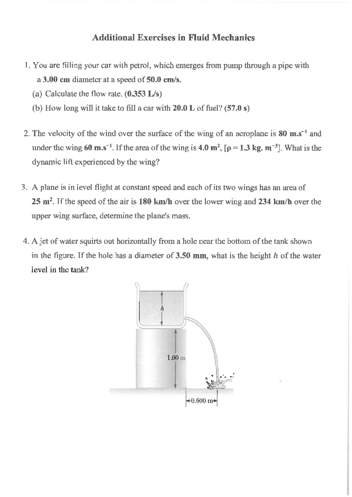 Additional Exercises in Fluid Mechanics 1 Solutions - Studocu