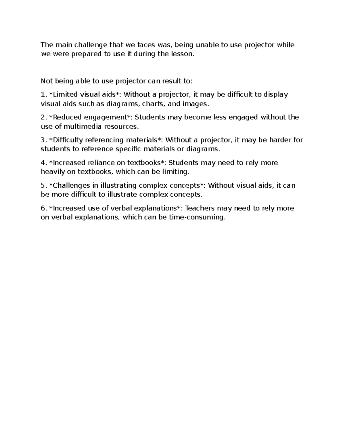 ECF22es Lesson: Challenges Faced Without Projector Use - Studocu