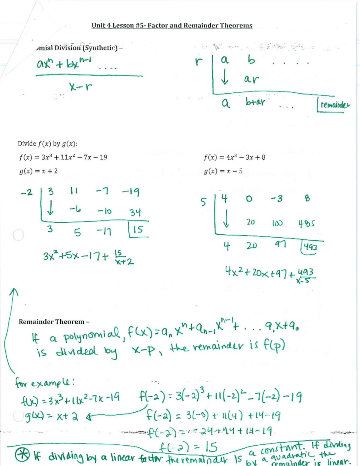 Unit 4 Lesson: Factor and Remainder Theorems Explained - Studocu