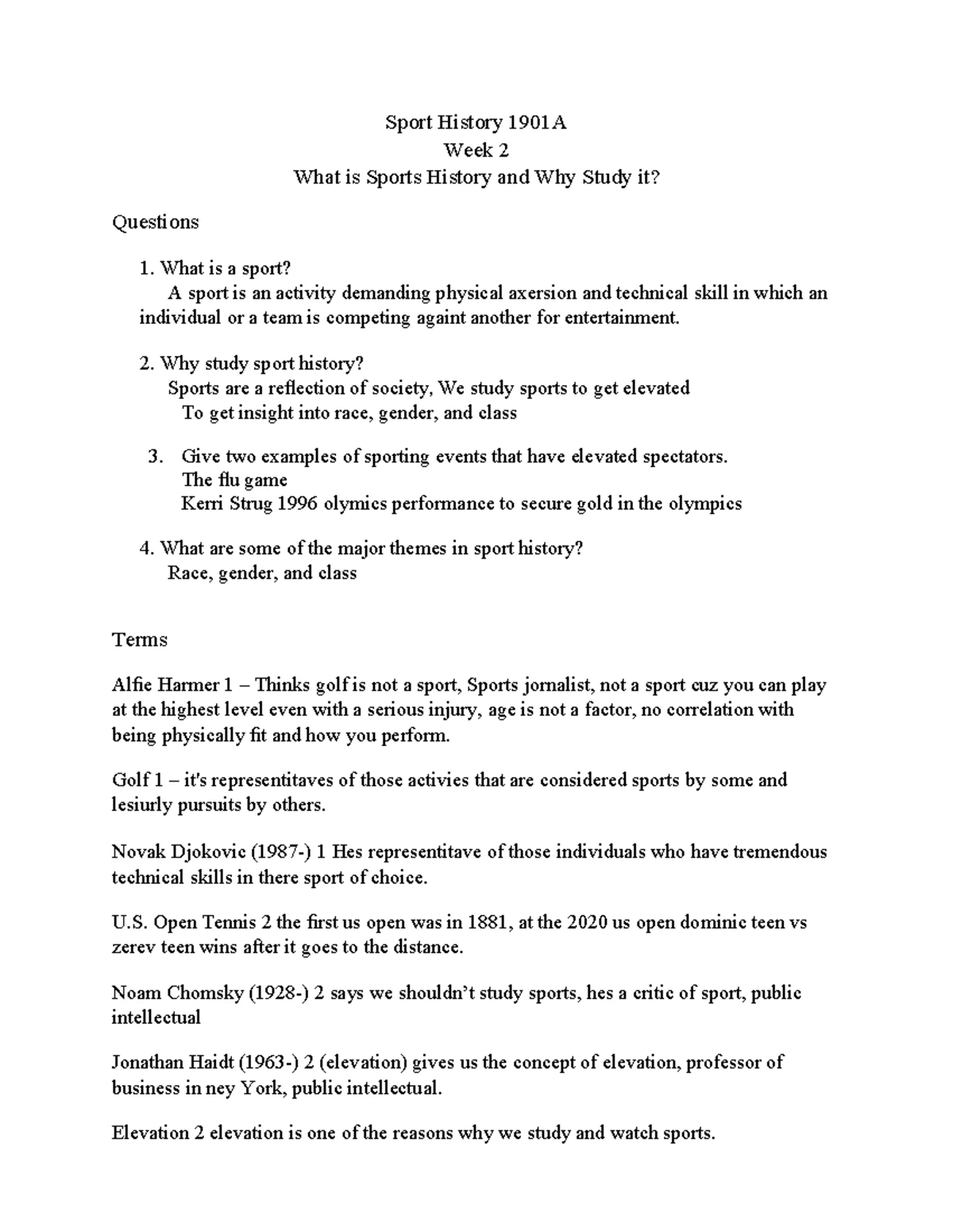 HIST1900 Final Exam Study Guide: Key Concepts in Sports History - Studocu