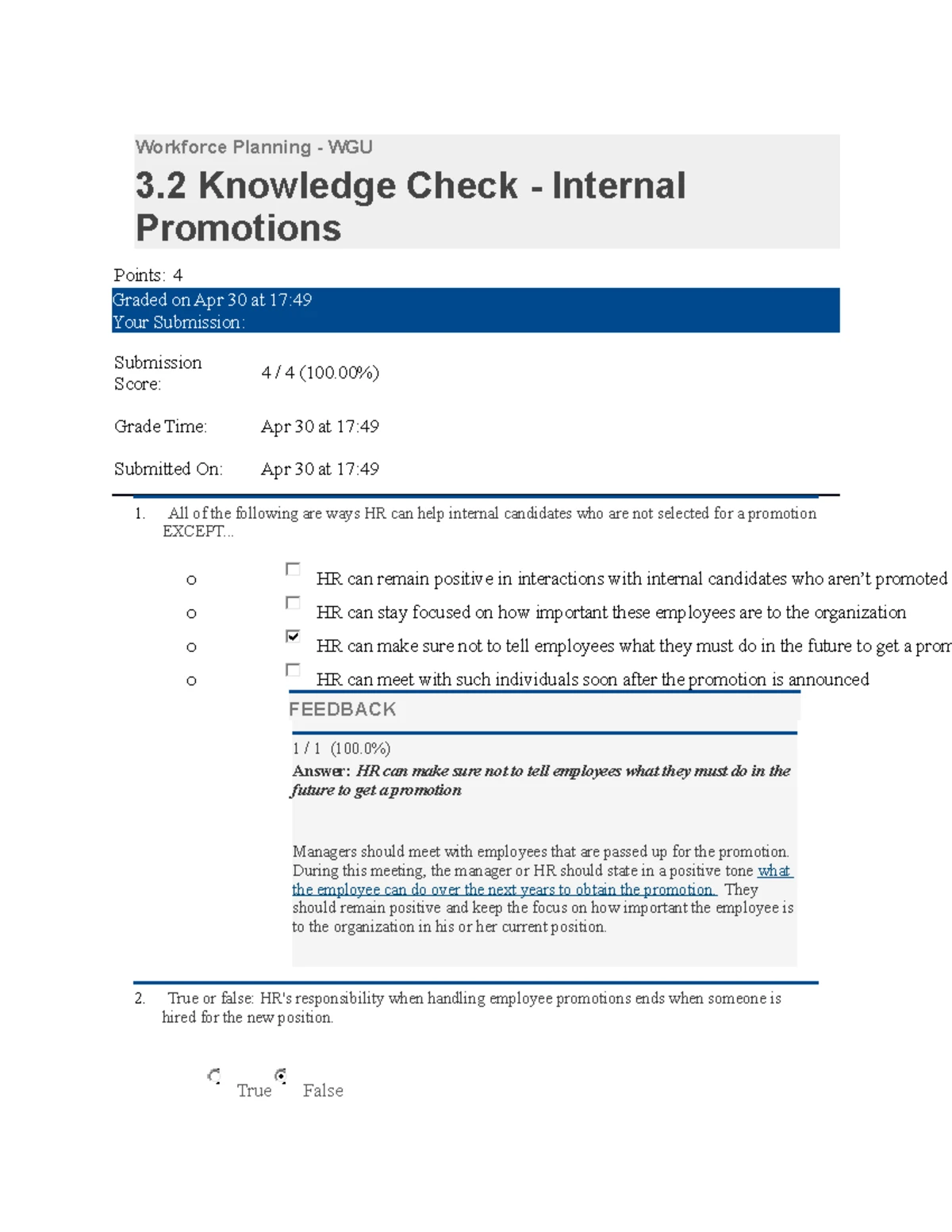 2.2 Knowledge Check - Workforce Planning - WGU 2 Knowledge Check - Job ...