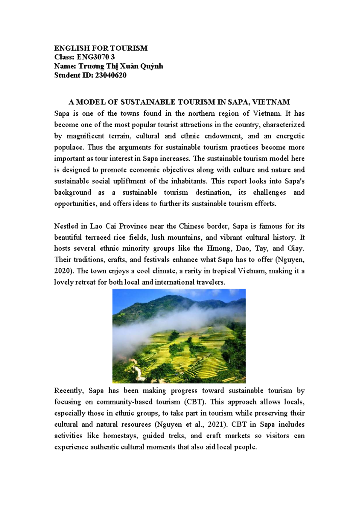 Sustainable Tourism Model in Sapa, Vietnam - ENG3070 Case Study - Studocu