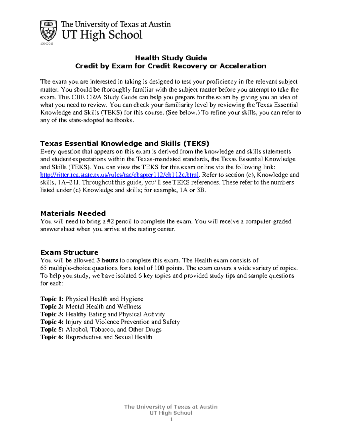 Health Study Guide: CBE CR/A at UT Austin (Topics 1-6 Detailed Review ...