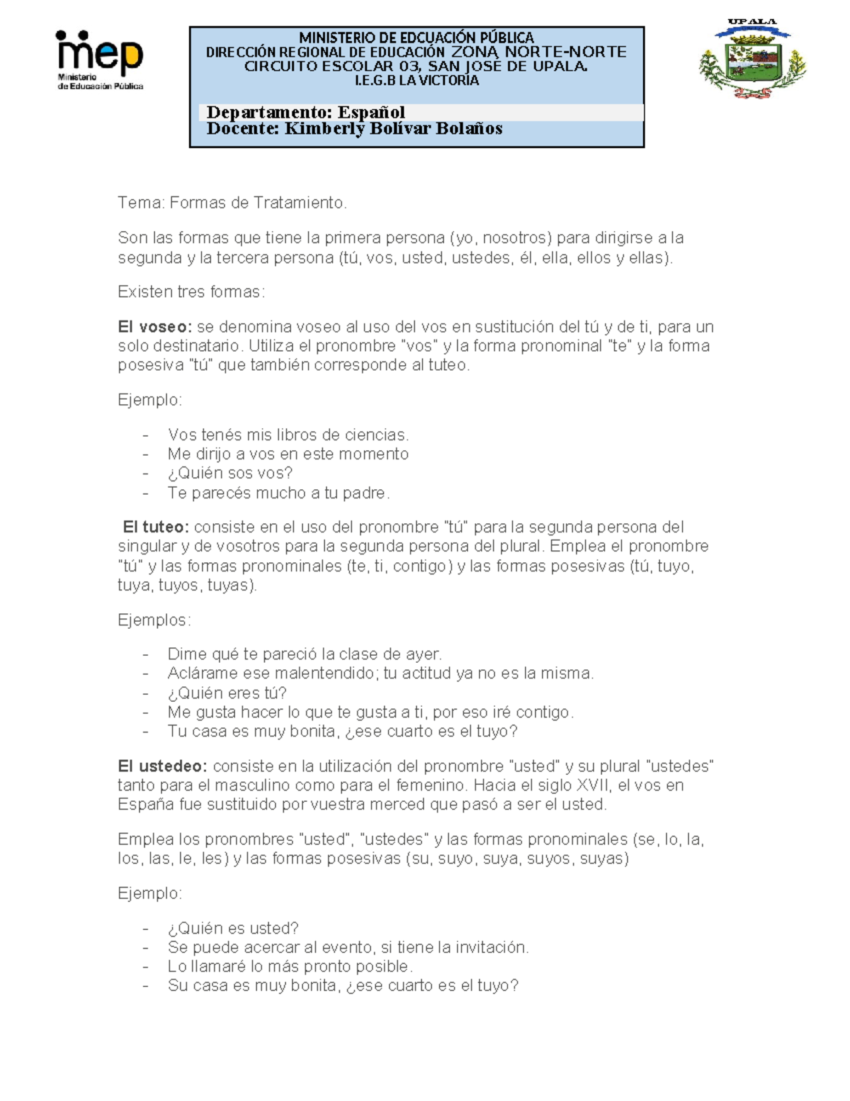 Tarea 7 y 9: Análisis de Formas de Tratamiento en Español - Studocu