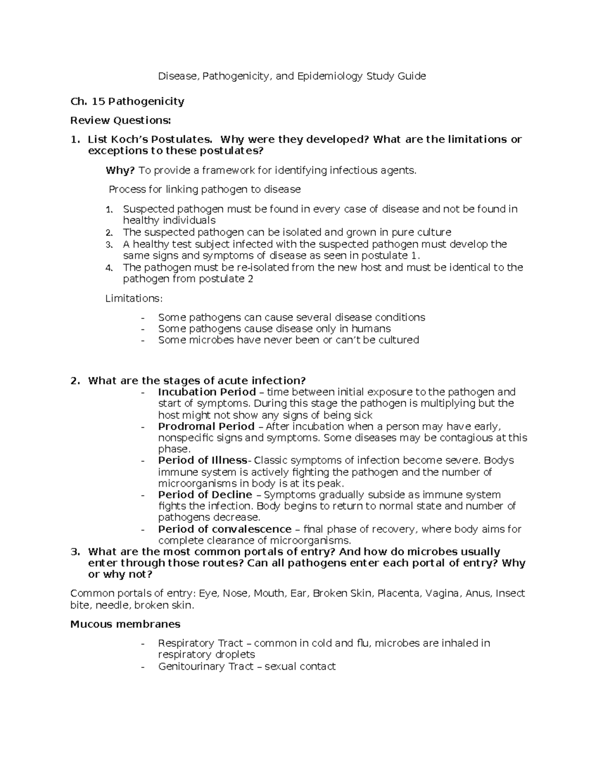 Study Guide for Exam 3: Disease, Pathogenicity, and Epidemiology (Ch. 15-16) - Studocu