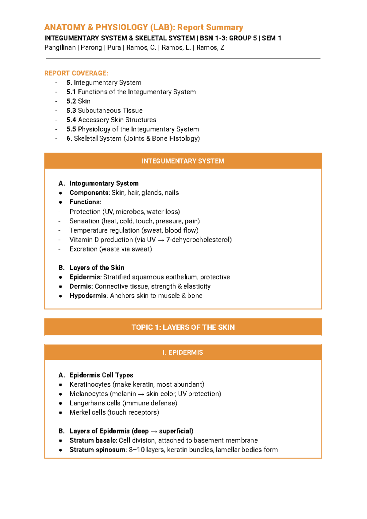 BSN SEM 1: Anatomy & Physiology Lab Report on Integumentary & Skeletal ...
