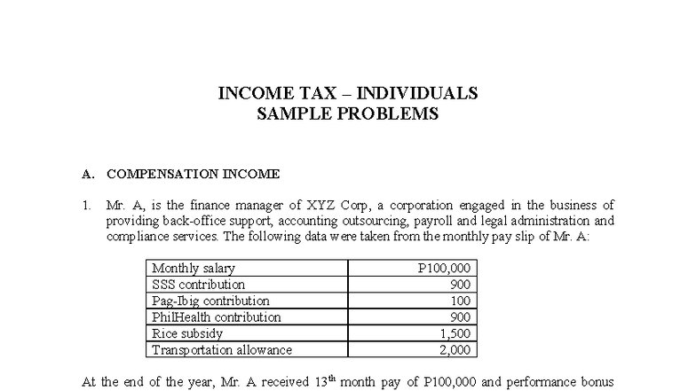 INCOME TAX SAMPLE PROBLEMS: INDIVIDUALS & BUSINESS INCOME - Studocu