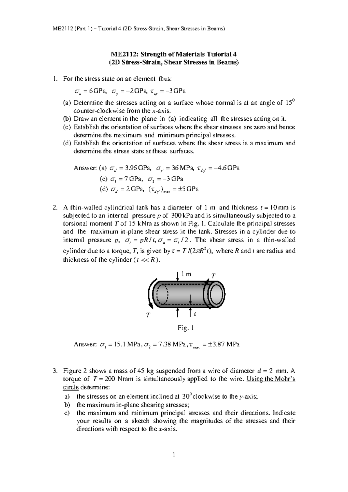 ME2112-Tutorial 4 - ME2112 (Part 1) – Tutorial 4 (2D Stress-Strain ...
