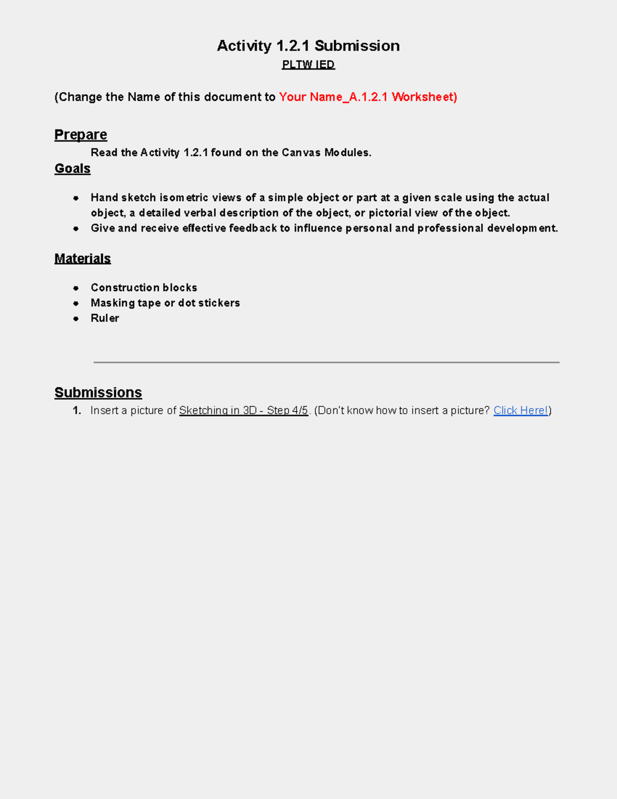 PLTW IED A.1.2 Isometric Sketching Worksheet Instructions - Studocu