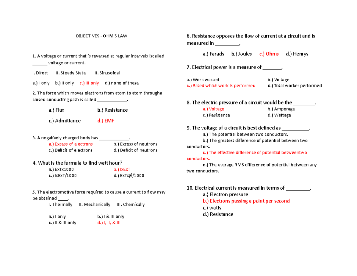 Series and Parallel Circuit Questions - LAW 1 - Studocu