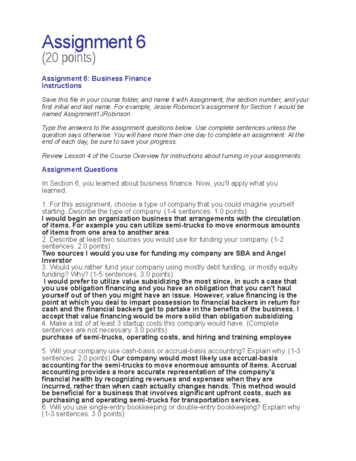 Assignment 6: Business Finance Insights - EL5732 - Studocu
