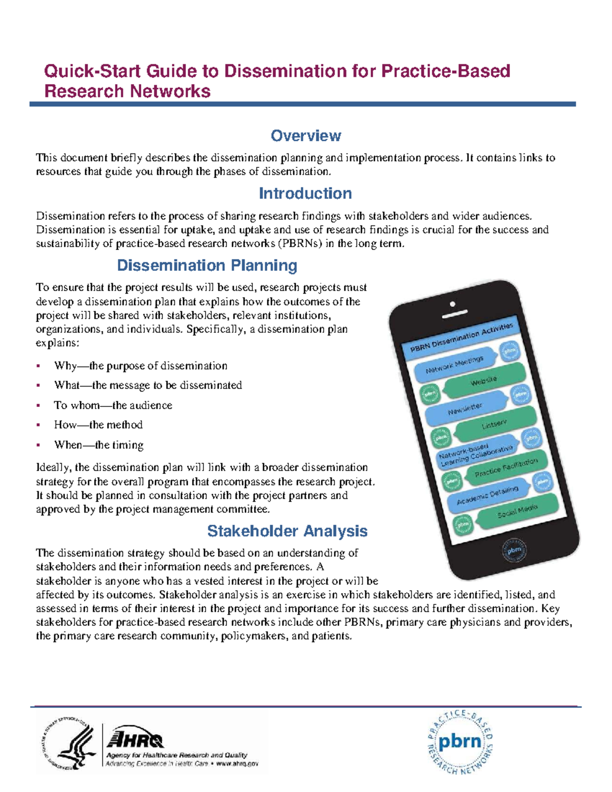 Dissemination Planning Guide for Practice-Based Research Networks ...