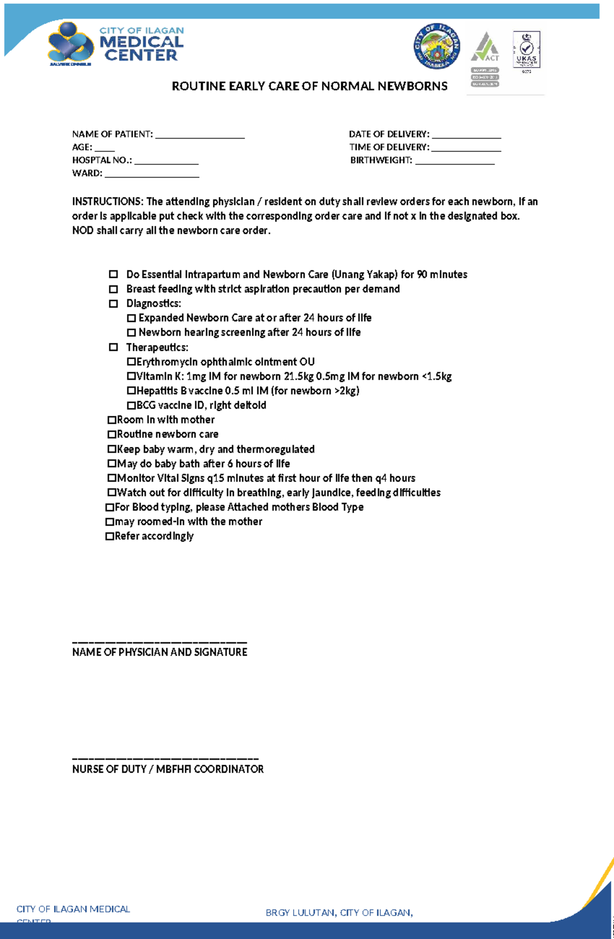 Routine Early Care of Normal Newborns: Guidelines & Instructions - Studocu