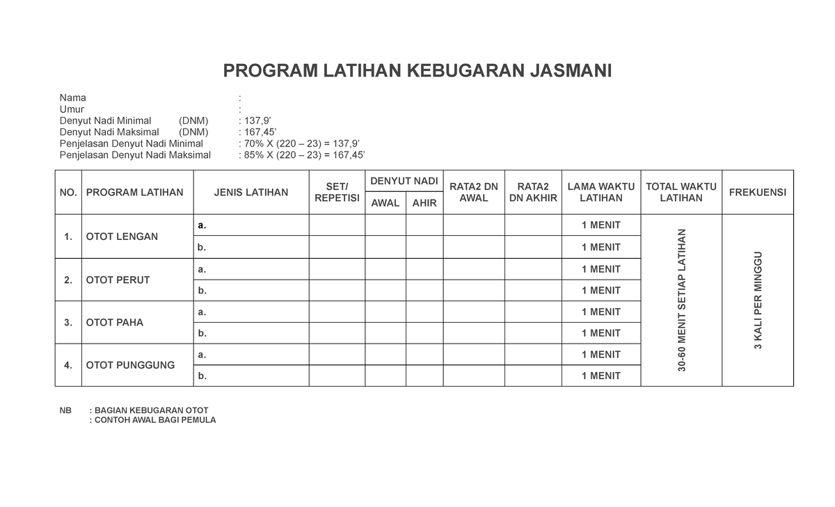Contoh Program Latihan Penjas untuk Pemula yang Efektif - Studocu