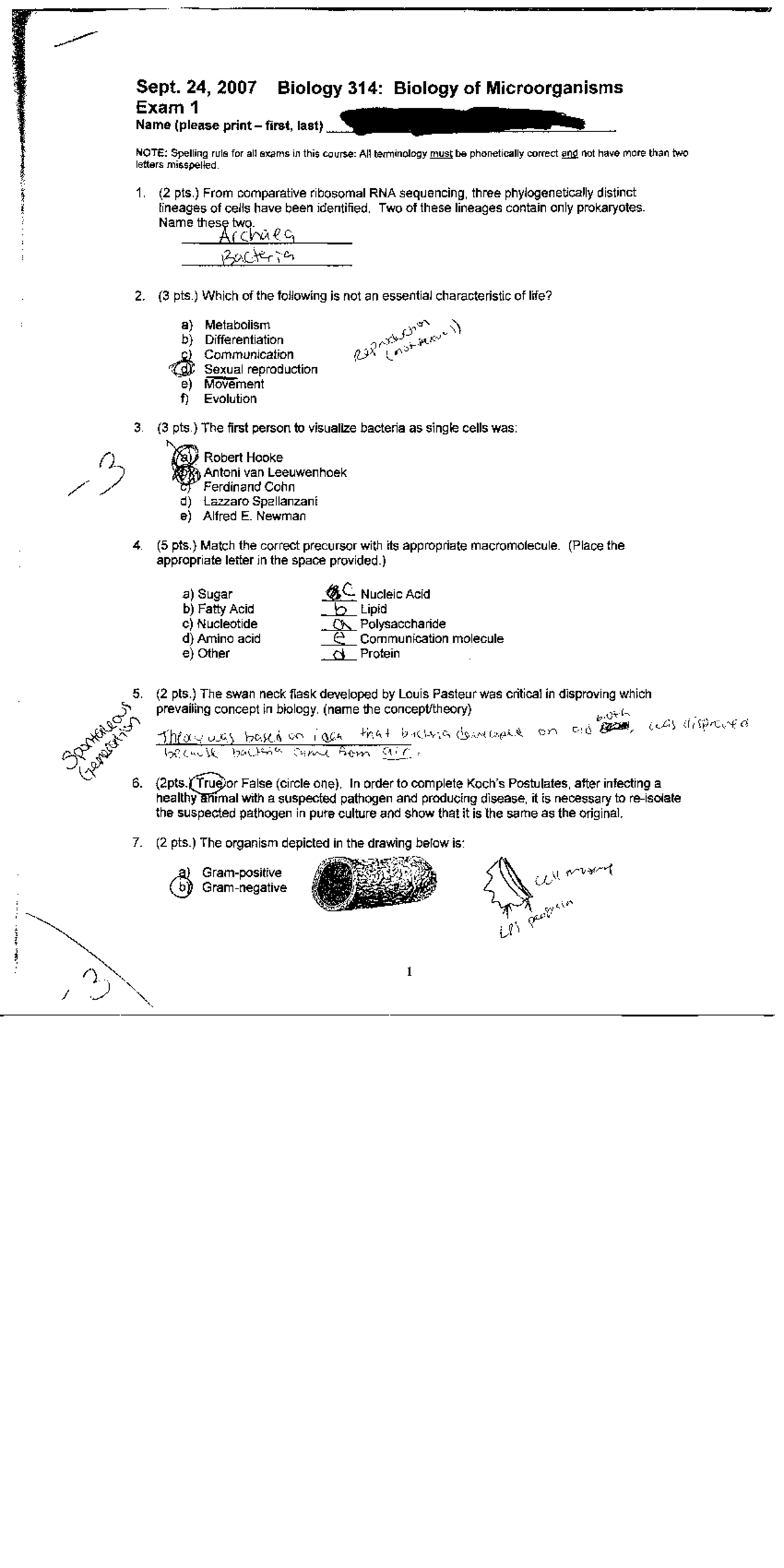 Biology 314: Microorganisms Exam 1 Study Guide (2007) - Studocu