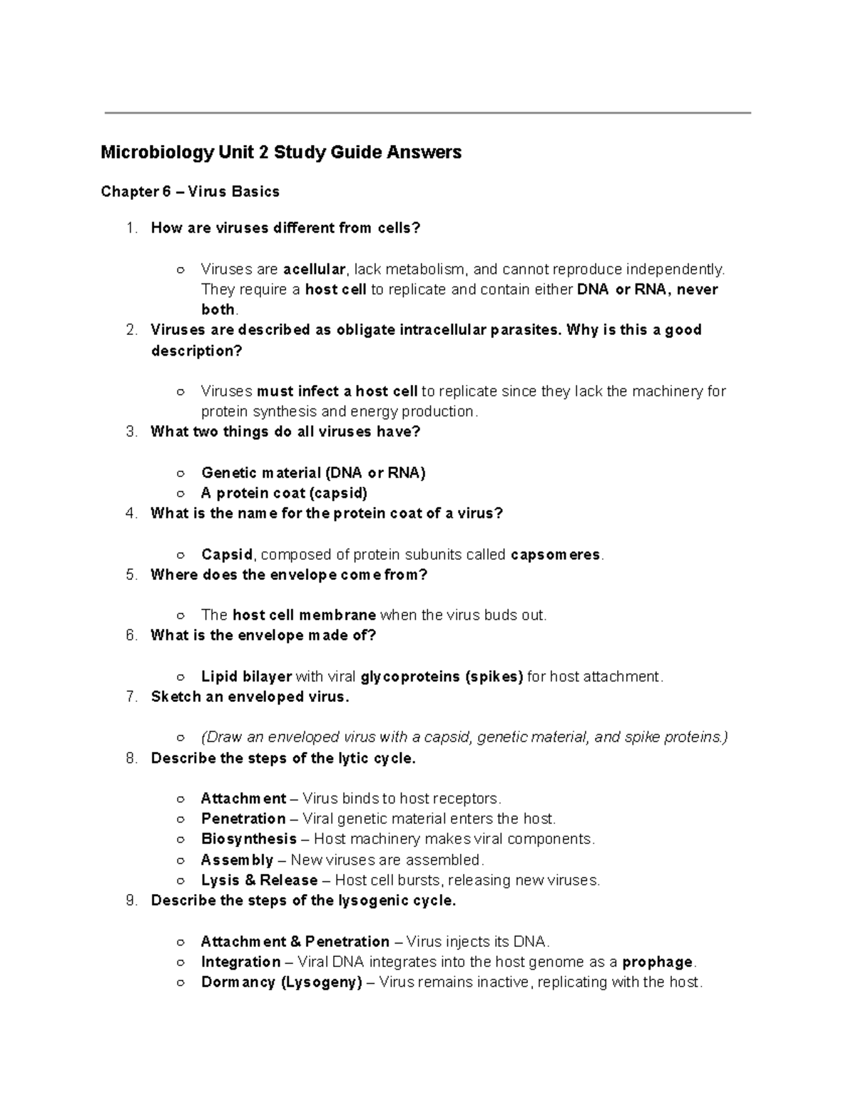 Microbiology Unit 2 Comprehensive Study Guide: Viruses & Bacterial ...