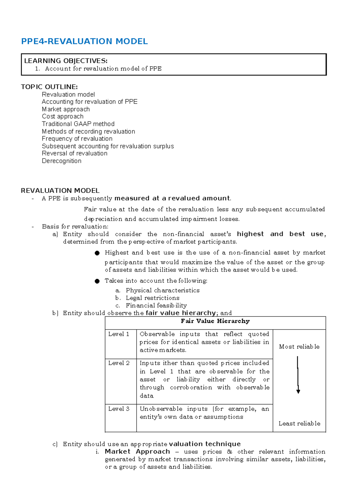 PPE4 Revaluation Model: Accounting for Revaluations and Methods - Studocu