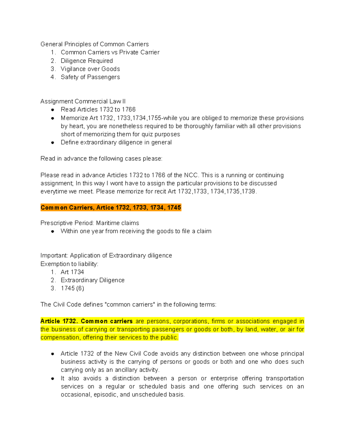 02 Cases Comm Law Rev - General Principles of Common Carriers 1. Common ...
