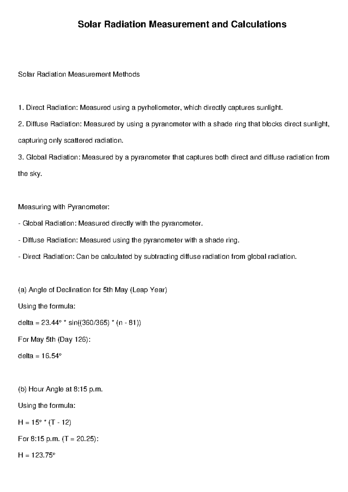 Solar Radiation Measurement - Diffuse Radiation: Measured by using a ...