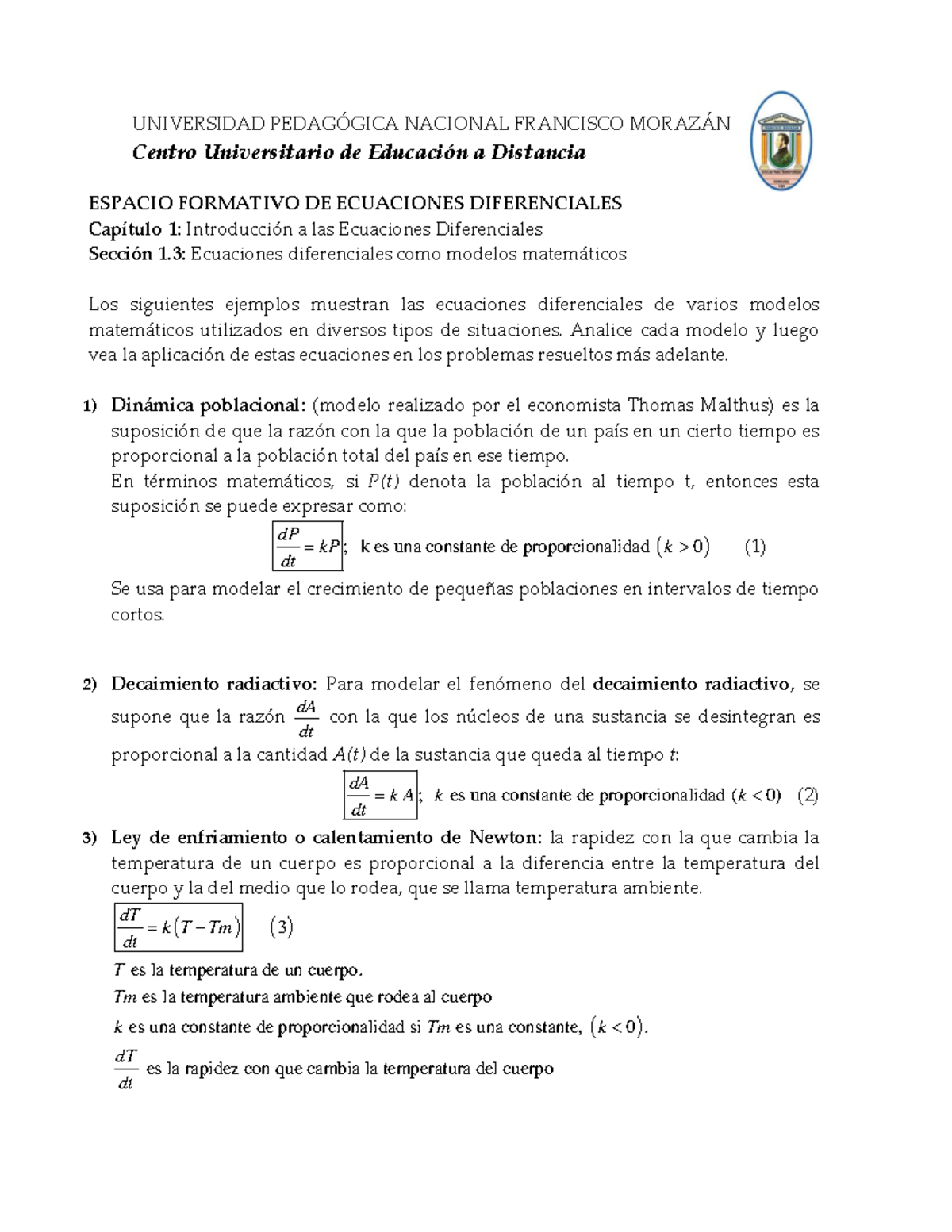 Ejercicios de Ecuaciones Diferenciales (466895434) - Capítulo 1 - Studocu