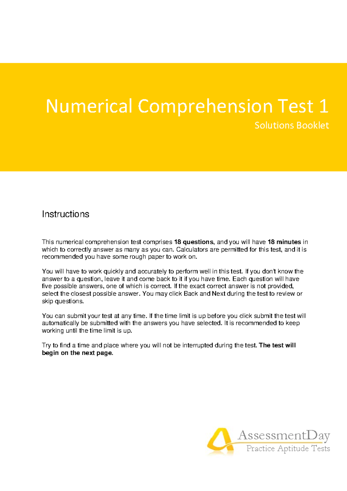 Numerical Comprehension Test 1 Solutions - fsfsa AssessmentDay - Studocu