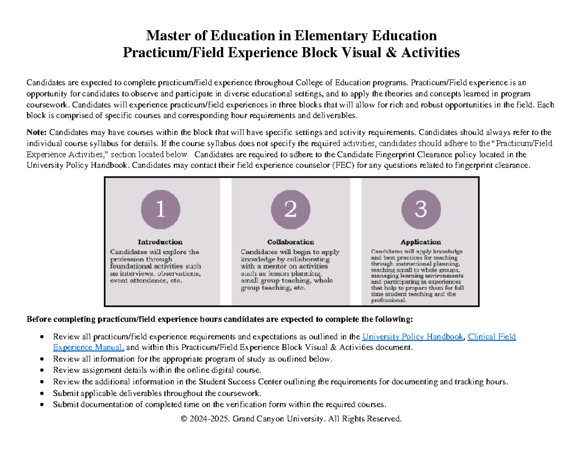 Practicum Field Experience Block Visual Activities Guide - EDU Program ...