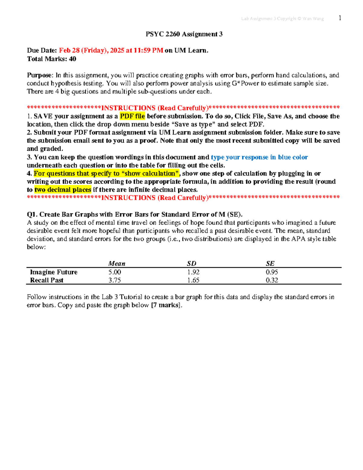 PSYC 2260 Lab Assignment 3: Graphs, Hypothesis Testing, and Power ...