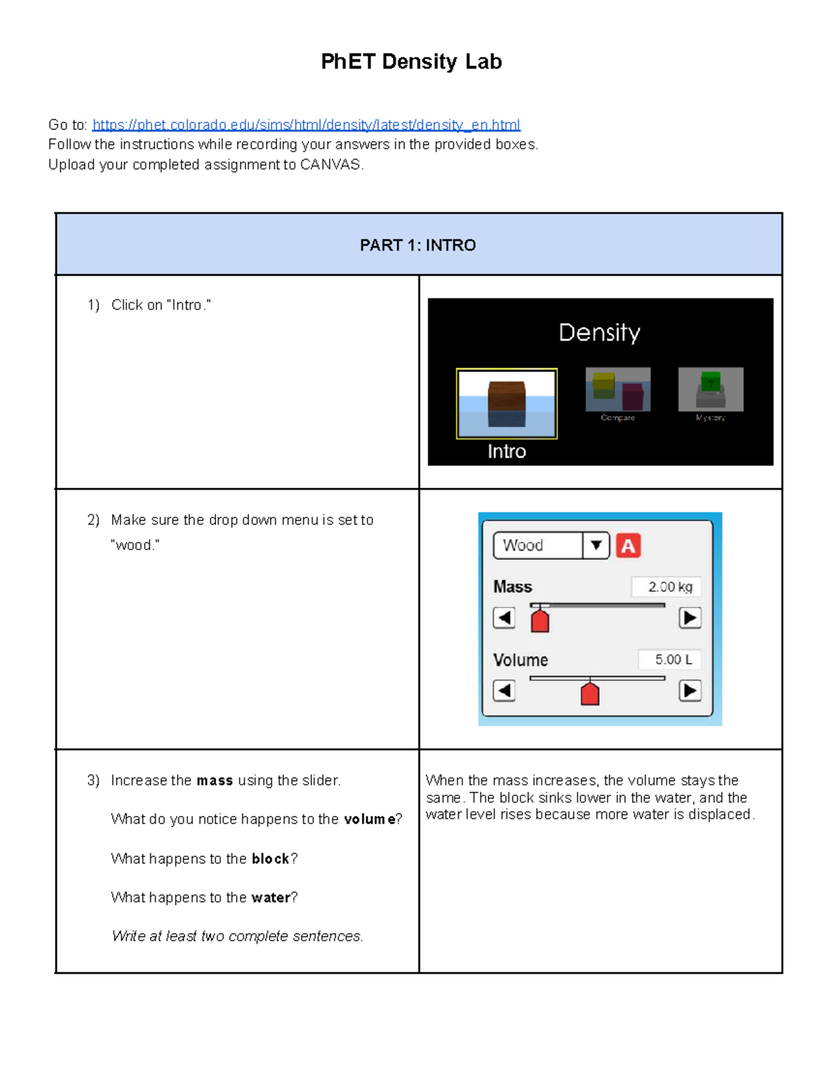 PhET Density Lab: Understanding Mass, Volume, and Buoyancy - Studocu