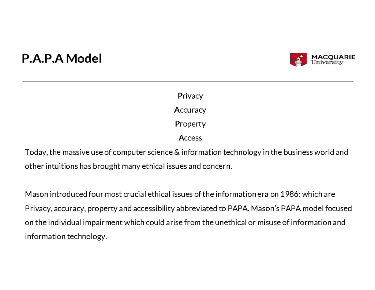 FInal examination revision - P.A.P Model Privacy Accuracy Property ...