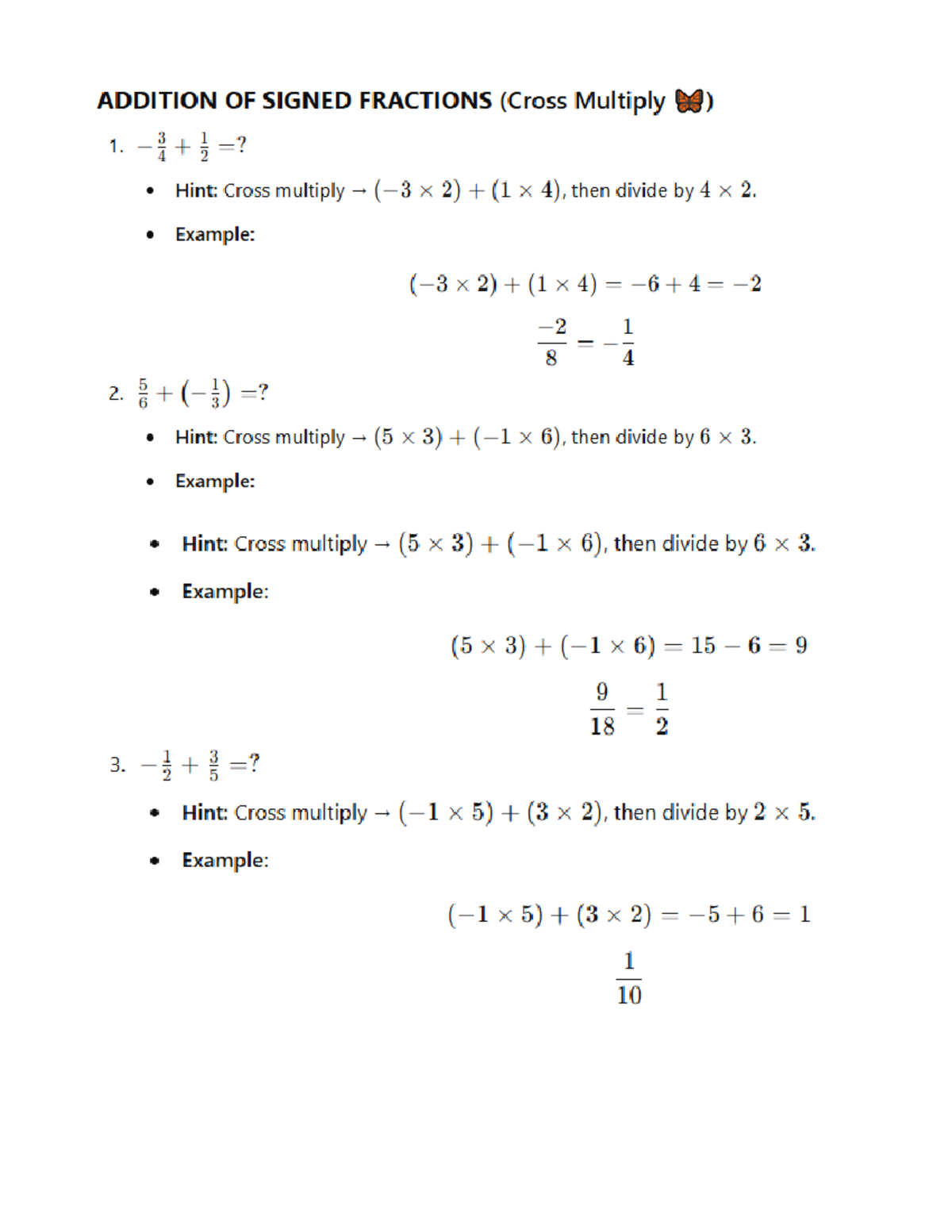 Fraction Operations: Addition, Subtraction, Multiplication & Division - Studocu