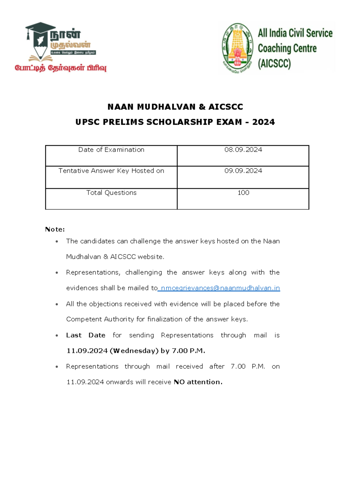 NAAN MUDHALVAN AICSCC UPSC PRELIMS 2024 Answer Key & Challenge Info - Studocu